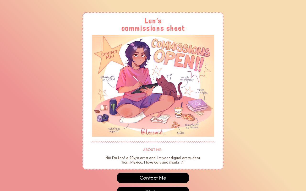 Len’s Commissions sheet